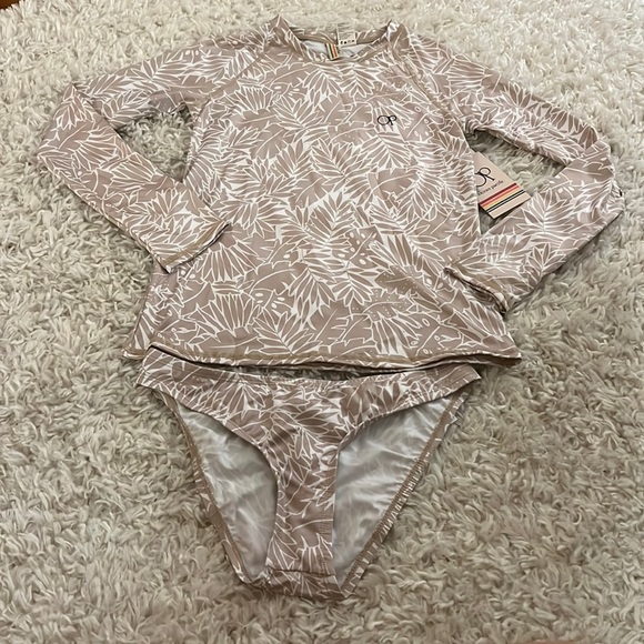 OP | Swim | Op Beige Floral Long Sleeve Rash Guard And Bikini Bottom ...